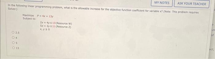 Solved In the following linear programming problem, what is | Chegg.com