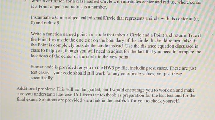 Solved is a Point object and radius is a number. Instantiate | Chegg.com