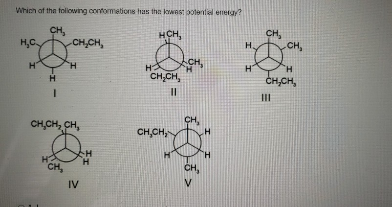 Solved Which of the following conformations has the lowest | Chegg.com