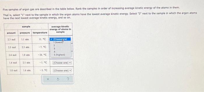Solved Five samples of argon gas are described in the table | Chegg.com