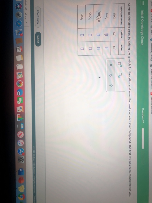 Solved Initial Knowledge Check Question 17 Complete the | Chegg.com