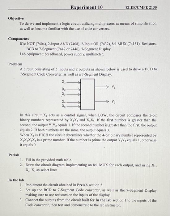 Solved Experiment 10 ELEE/CMPE 2130 Objective To derive and | Chegg.com