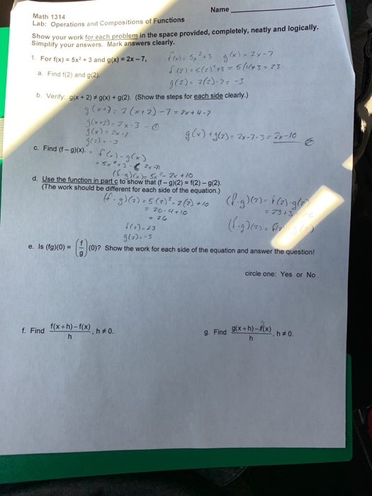 Solved Name Math 1314 Lab: Operations and Compositions of | Chegg.com