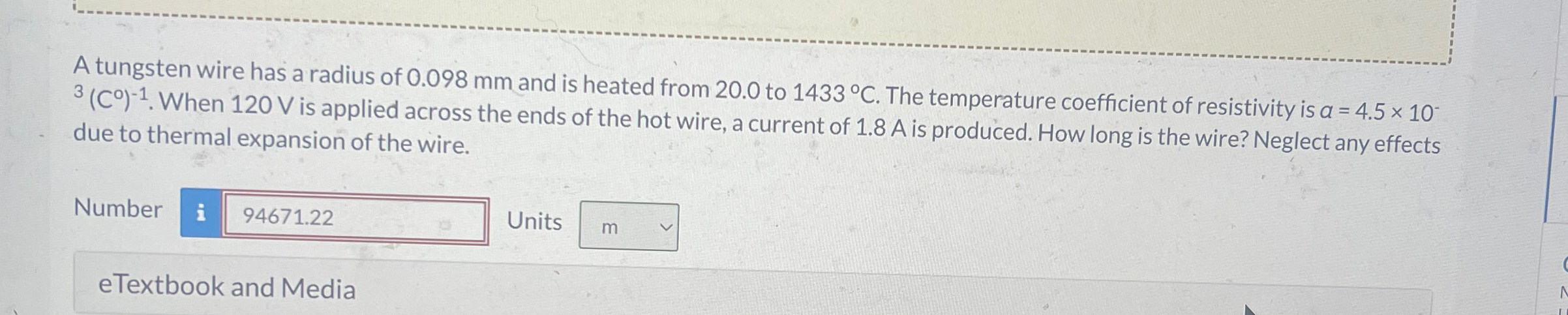 Solved A tungsten wire has a radius of 0.098mm ﻿and is | Chegg.com
