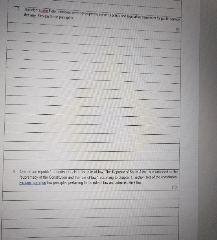 Solved The eight Batho Pele principles were developed to | Chegg.com