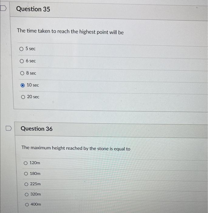 Solved Questions 34 to 37 pertain to a stone thrown from | Chegg.com