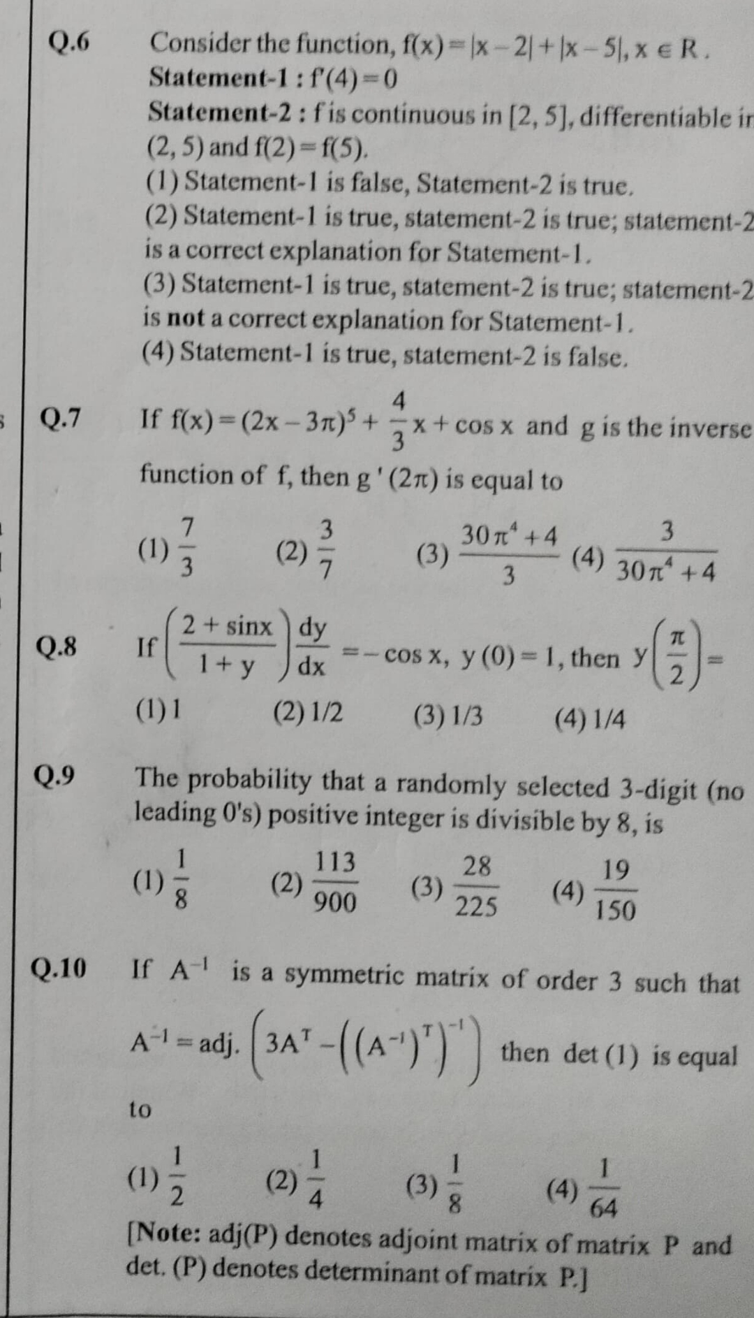 Solved Q. 6 ﻿Consider the function, | Chegg.com