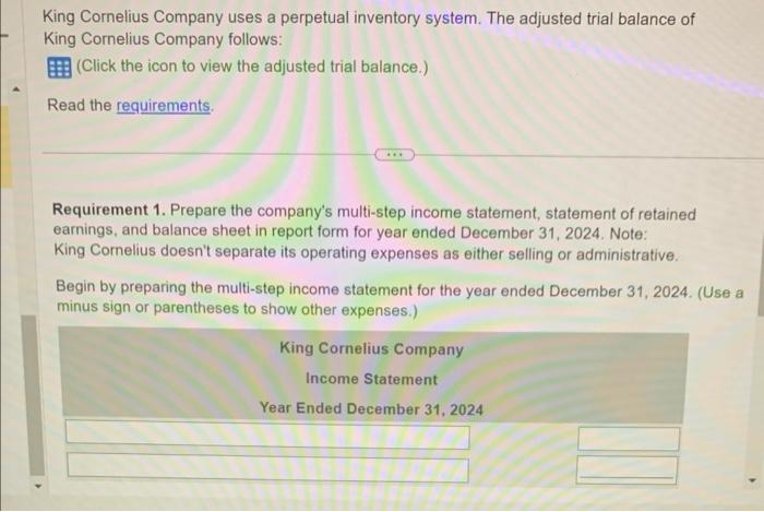 Solved King Cornelius Company uses a perpetual inventory | Chegg.com