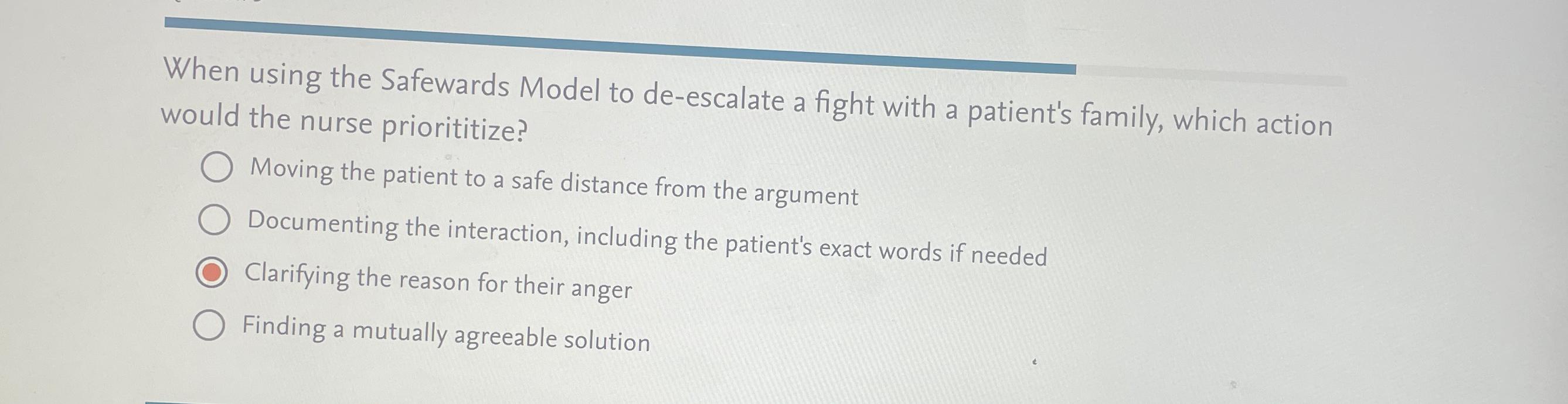 Solved When using the Safewards Model to de-escalate a fight | Chegg.com