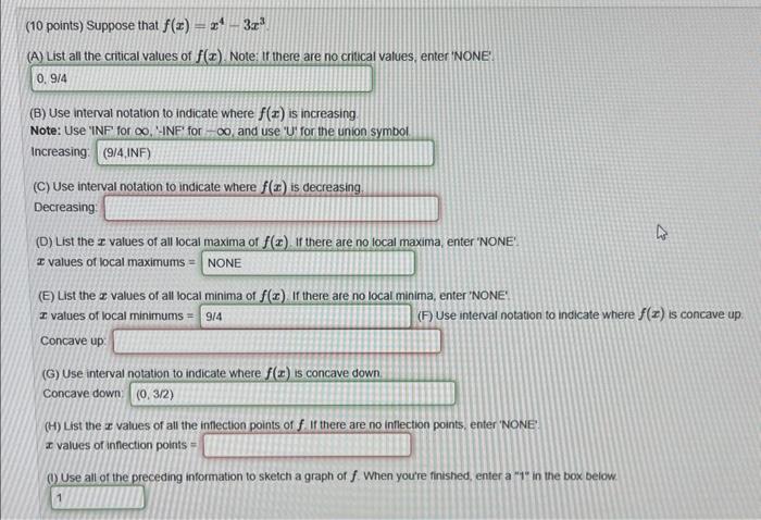 Solved 0 points) Suppose that f(x)=x4−3x3. A) List al the | Chegg.com