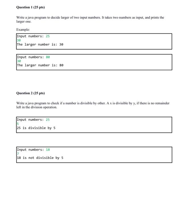 Solved Question 1 (25 pts) Write a java program to decide | Chegg.com