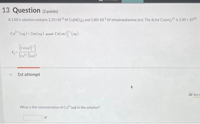 Solved Cu2+(aq)+2en(aq)⇌Cu(en)22+(aq) | Chegg.com