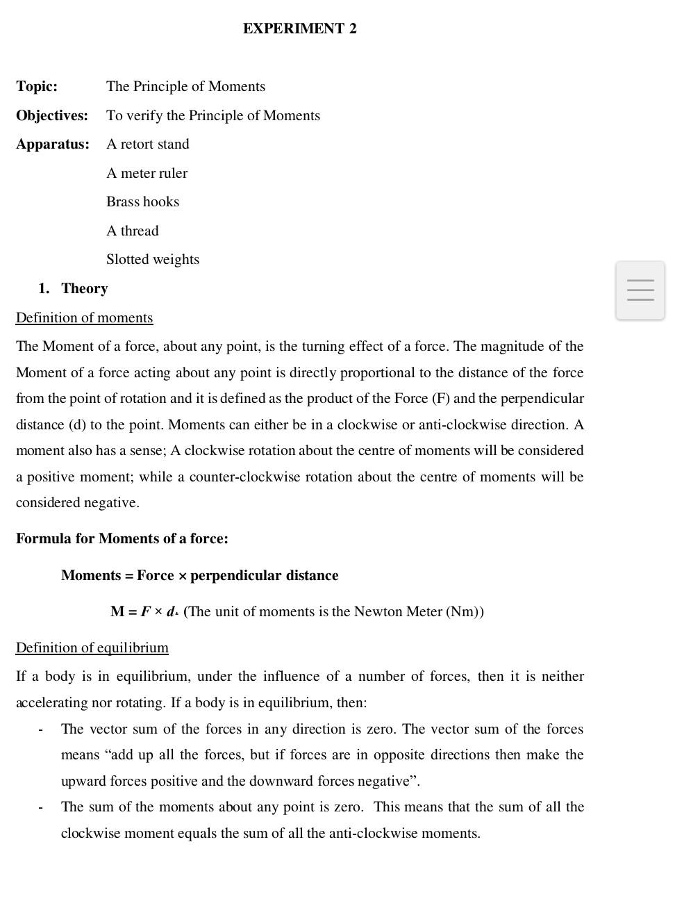 Solved 1. Theory Definition of moments The Moment of a | Chegg.com