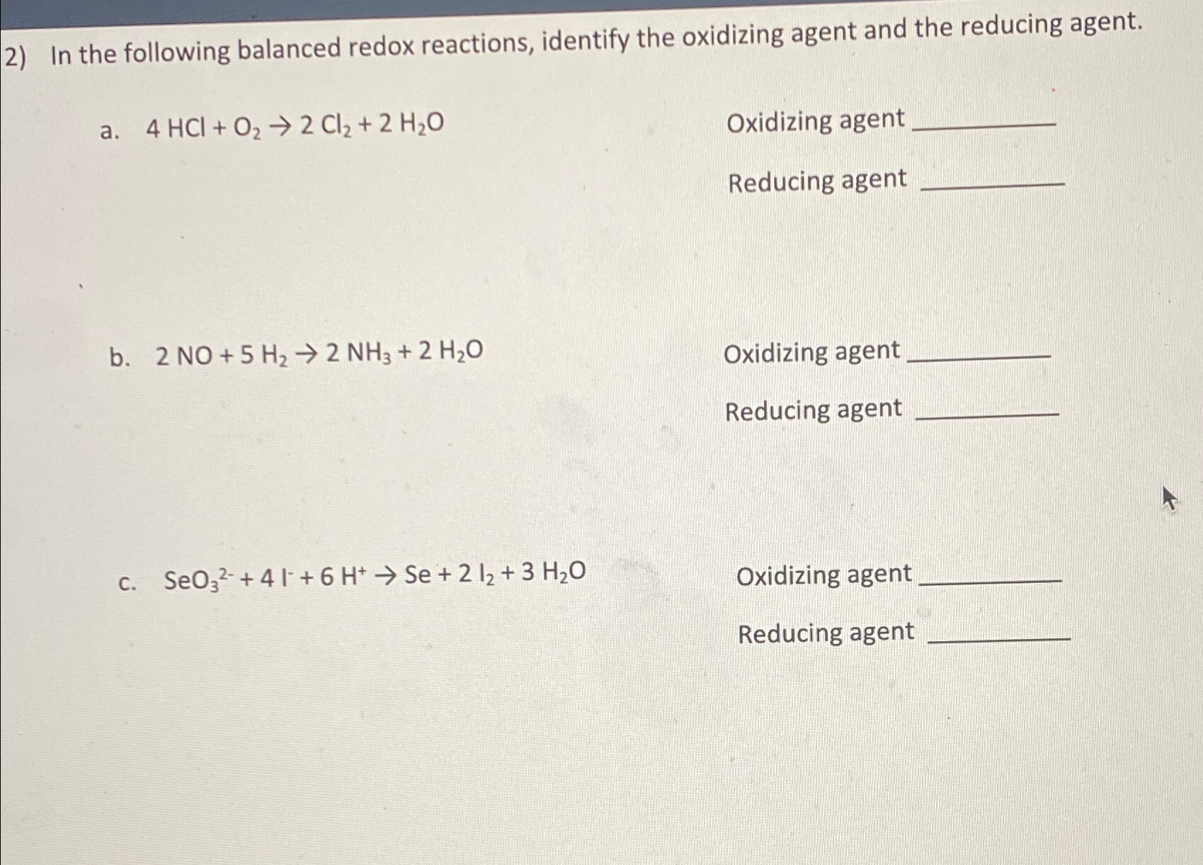 Solved In the following balanced redox reactions, identify | Chegg.com
