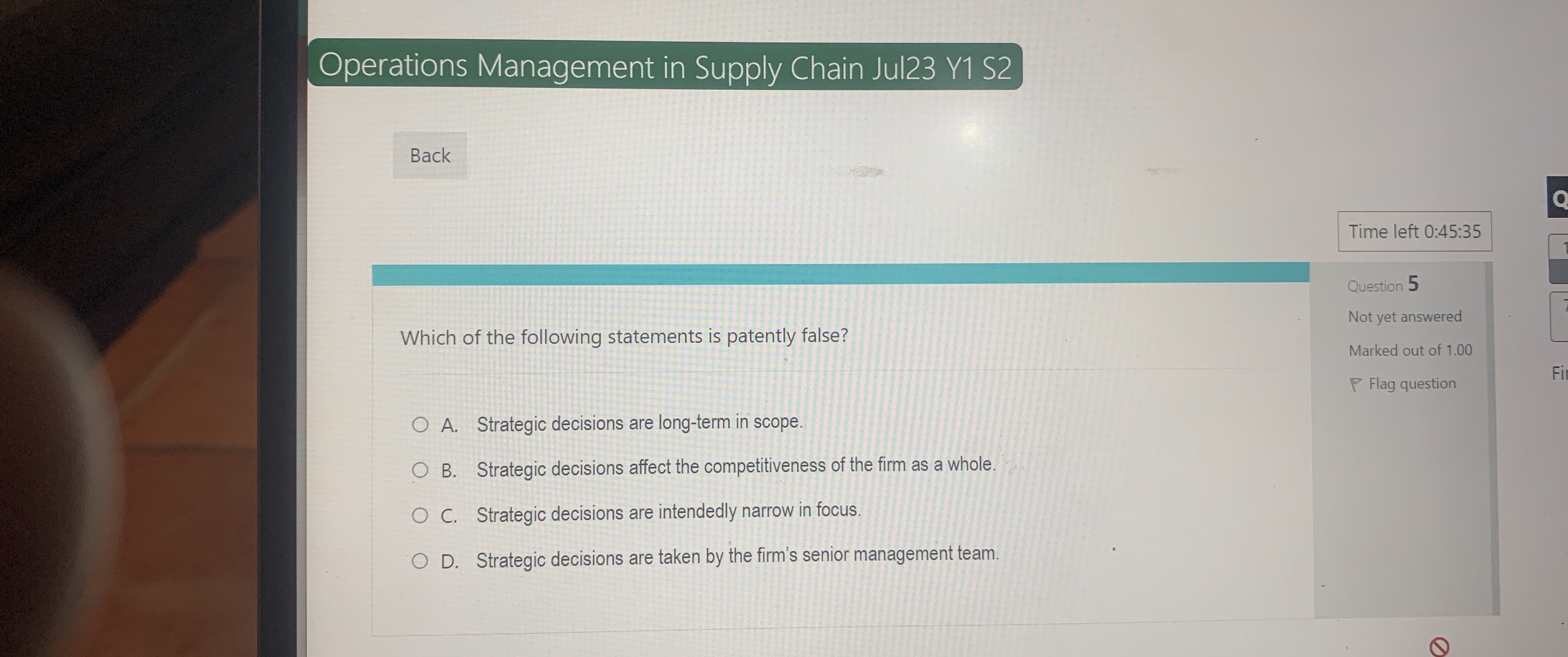 Solved Operations Management in Supply Chain Jul23 ﻿Y1 | Chegg.com