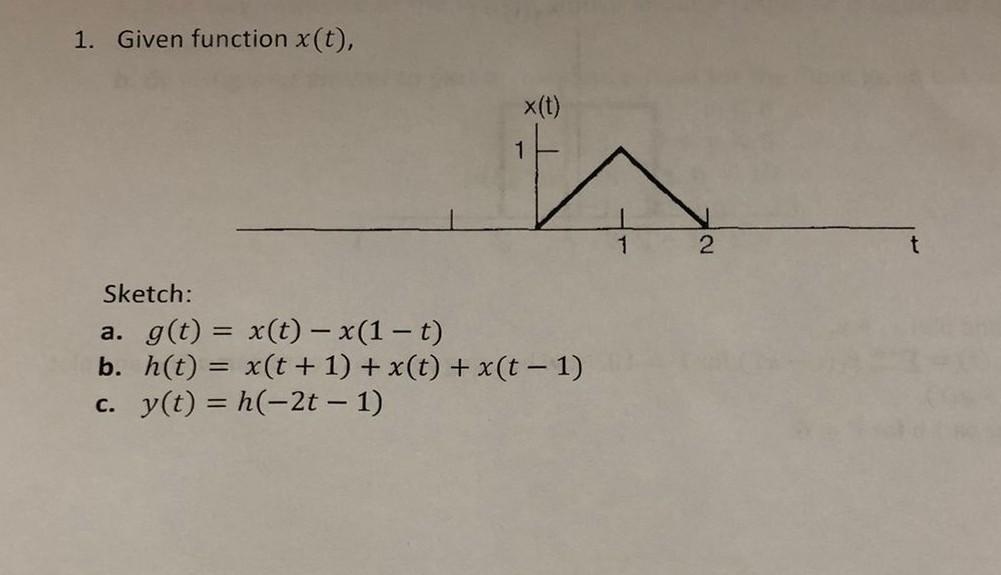 Solved 1. Given function x(t) Sketch: a. g(t)=x(t)−x(1−t) b. | Chegg.com