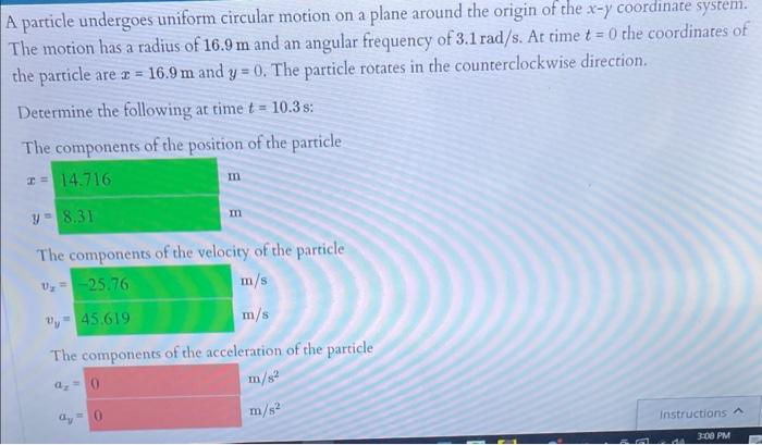 Solved A particle undergoes uniform circular motion on a | Chegg.com