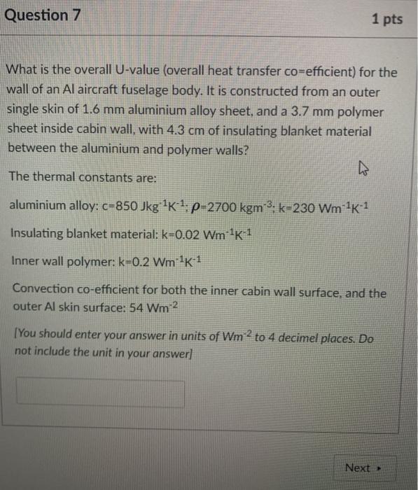 Solved Question 7 1 pts What is the overall U-value (overall | Chegg.com