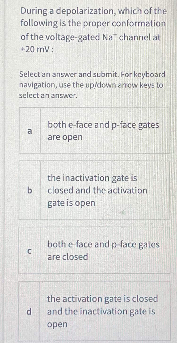 Solved During a depolarization, which of the following is | Chegg.com