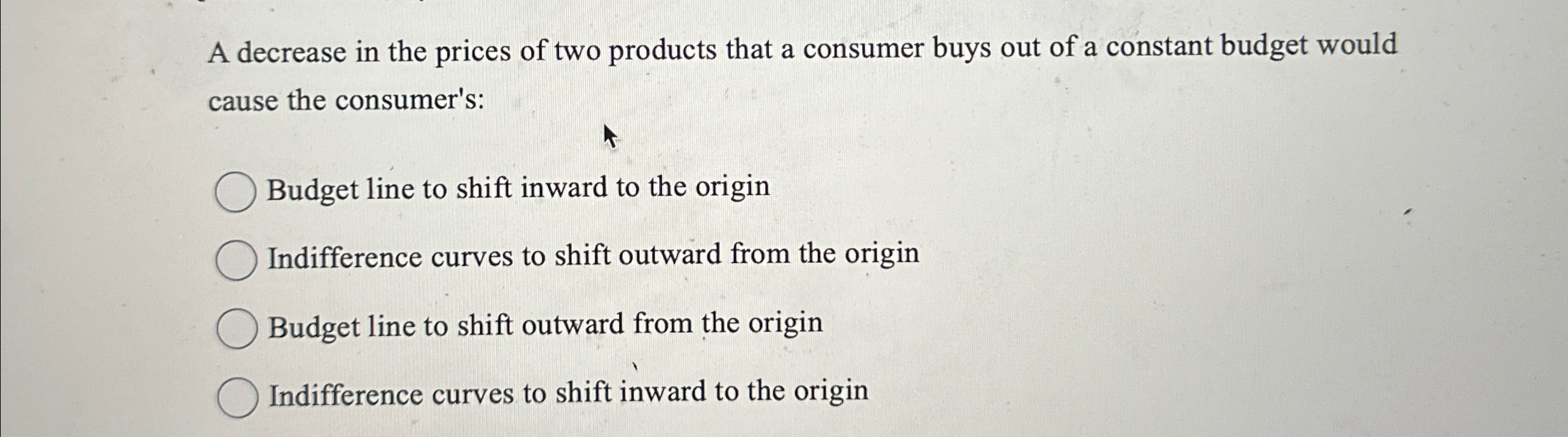 Solved A decrease in the prices of two products that a | Chegg.com
