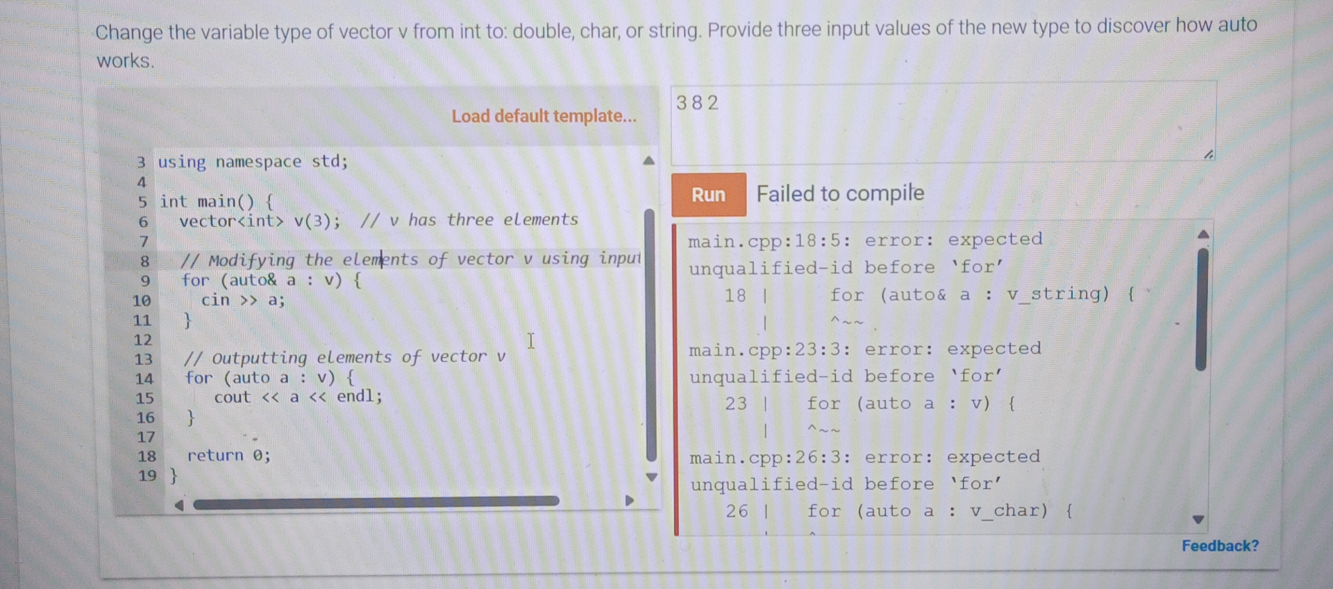 Solved in c#, ﻿Change the variable type of vector v ﻿from | Chegg.com