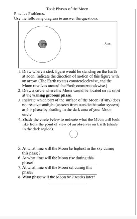 Solved Tool: Phases of the Moon Practice Problems: Use the | Chegg.com