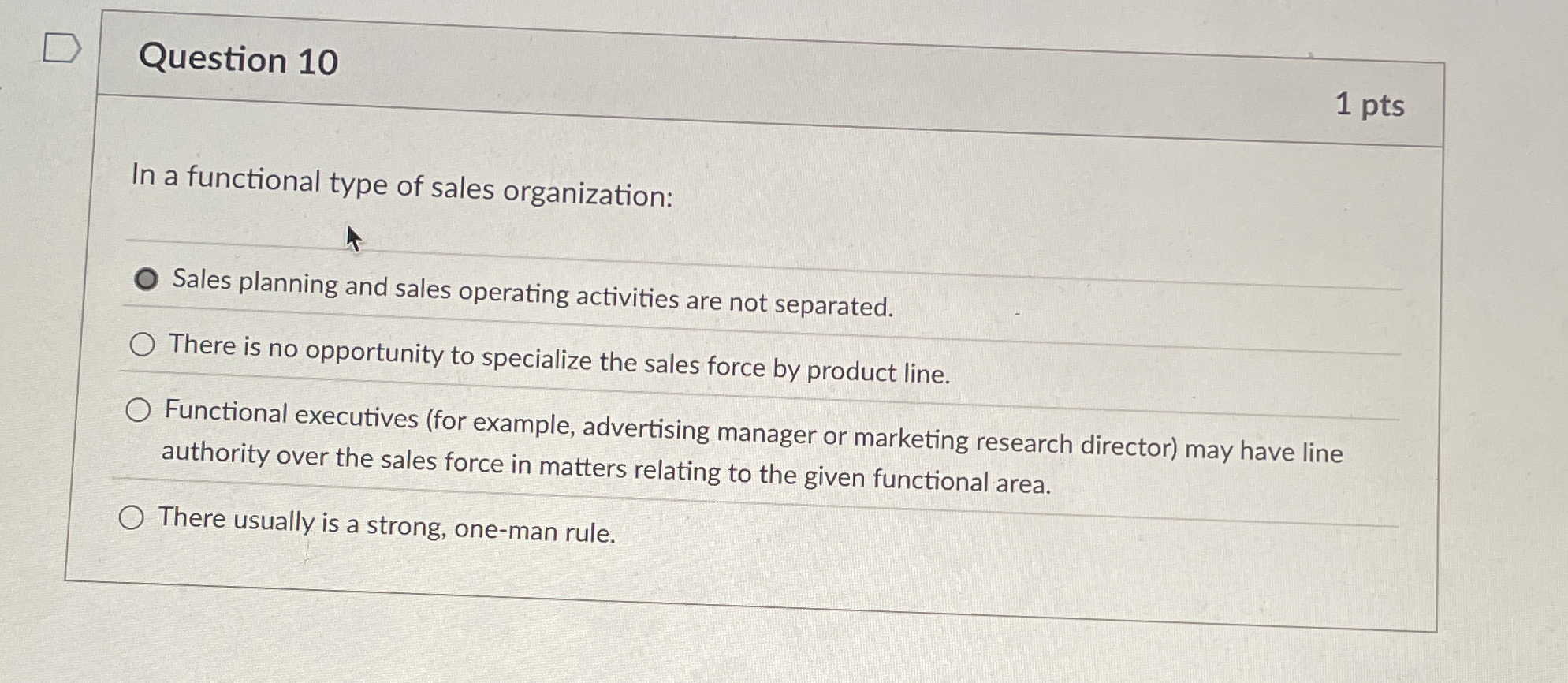 Solved Question 101 ﻿ptsIn a functional type of sales | Chegg.com