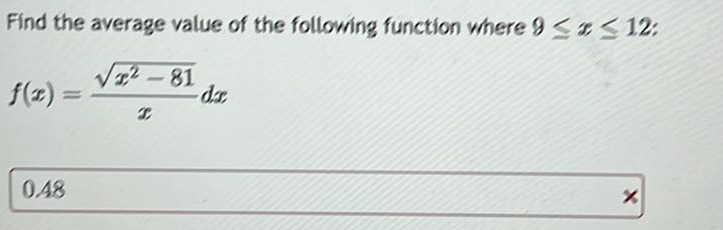 Solved Find the average value of the following function | Chegg.com