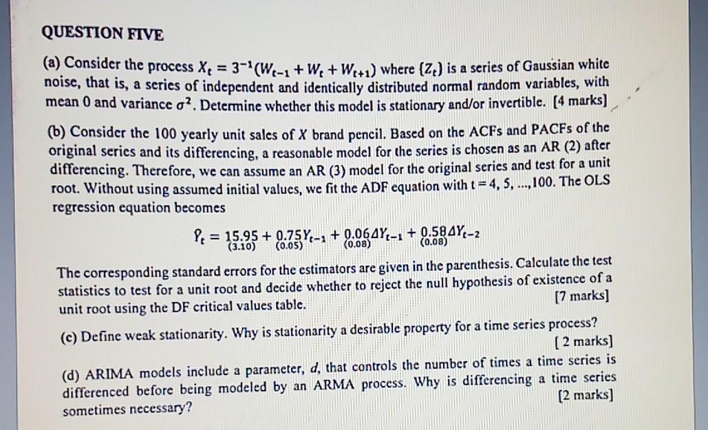 Solved (a) Consider the process Xt=3−1(Wt−1+Wt+Wt+1) where | Chegg.com
