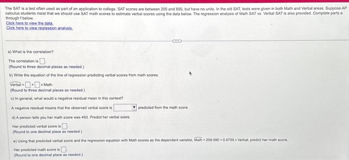 Solved The SAT is a test often used as part of an applicaton | Chegg.com