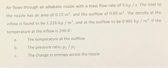 Solved Air flows through an adiabatic nozzle with a mass | Chegg.com