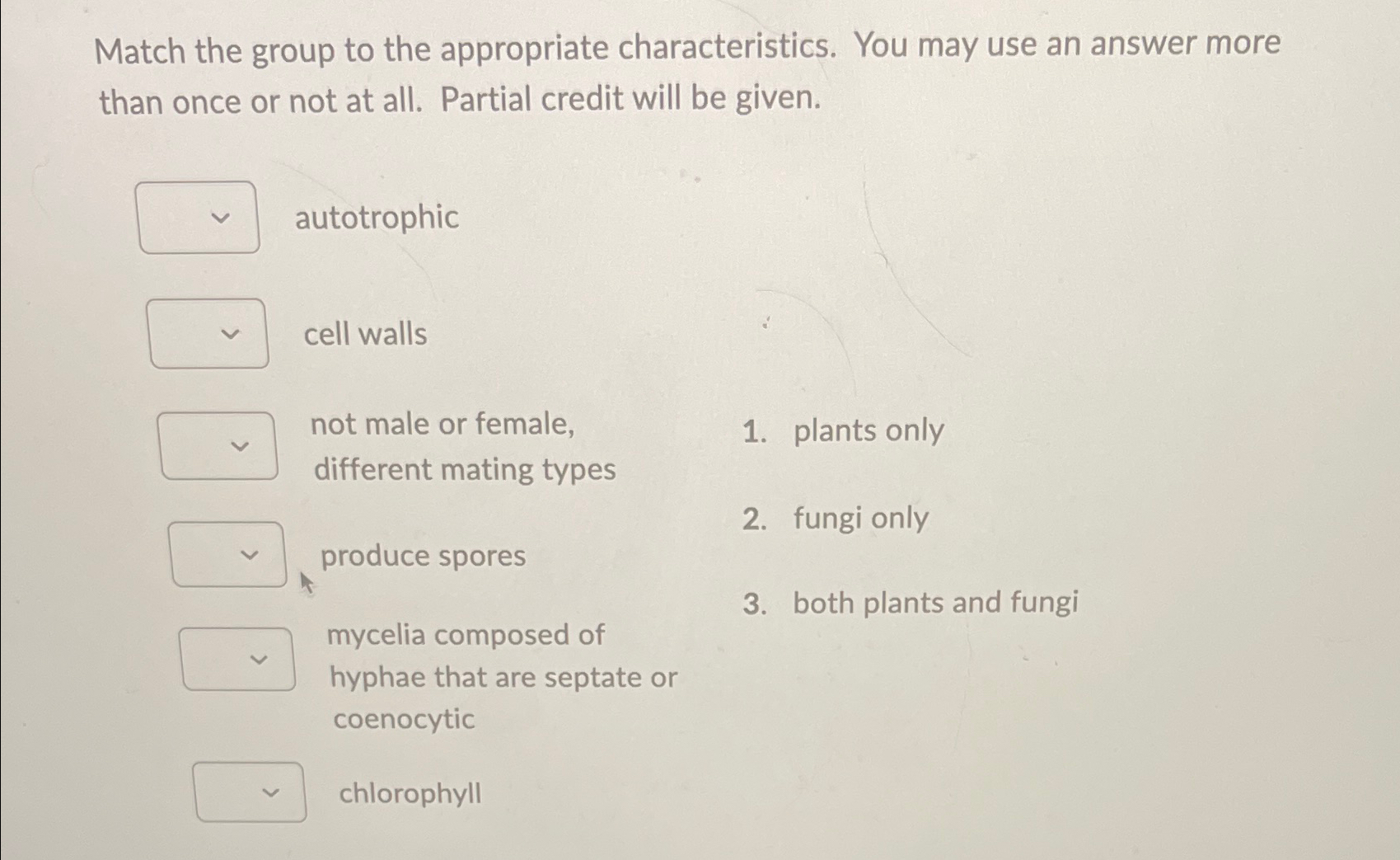 Solved Match the group to the appropriate characteristics. | Chegg.com