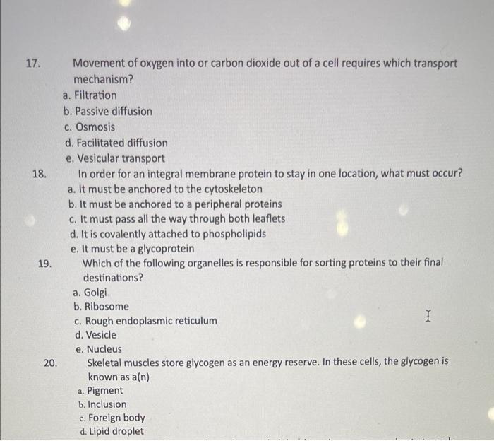 Solved 17. 18. Movement of oxygen into or carbon dioxide out | Chegg.com