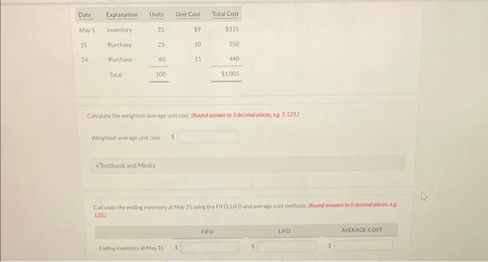 Solved Caladape the weithed average unit cost (Round arswer | Chegg.com