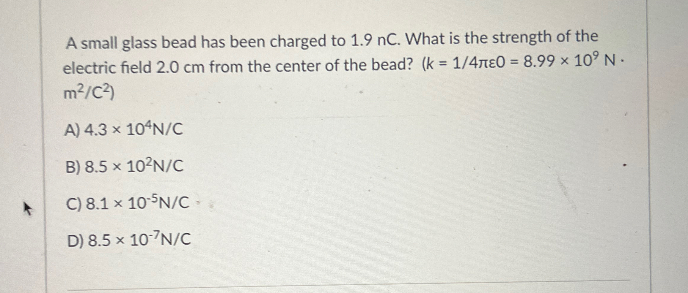 Solved A small glass bead has been charged to 1.9nC. What | Chegg.com Solved A small glass bead has been charged to 1.9nC. What | Chegg.com