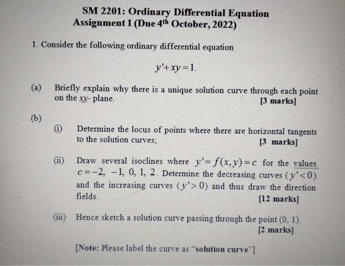 Solved SM 2201: Ordinary Differential Equation Assignment 1 | Chegg.com
