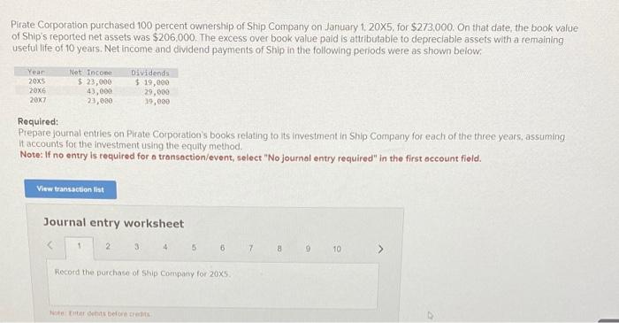 Solved Pirate Corporation purchased 100 percent ownership of | Chegg.com