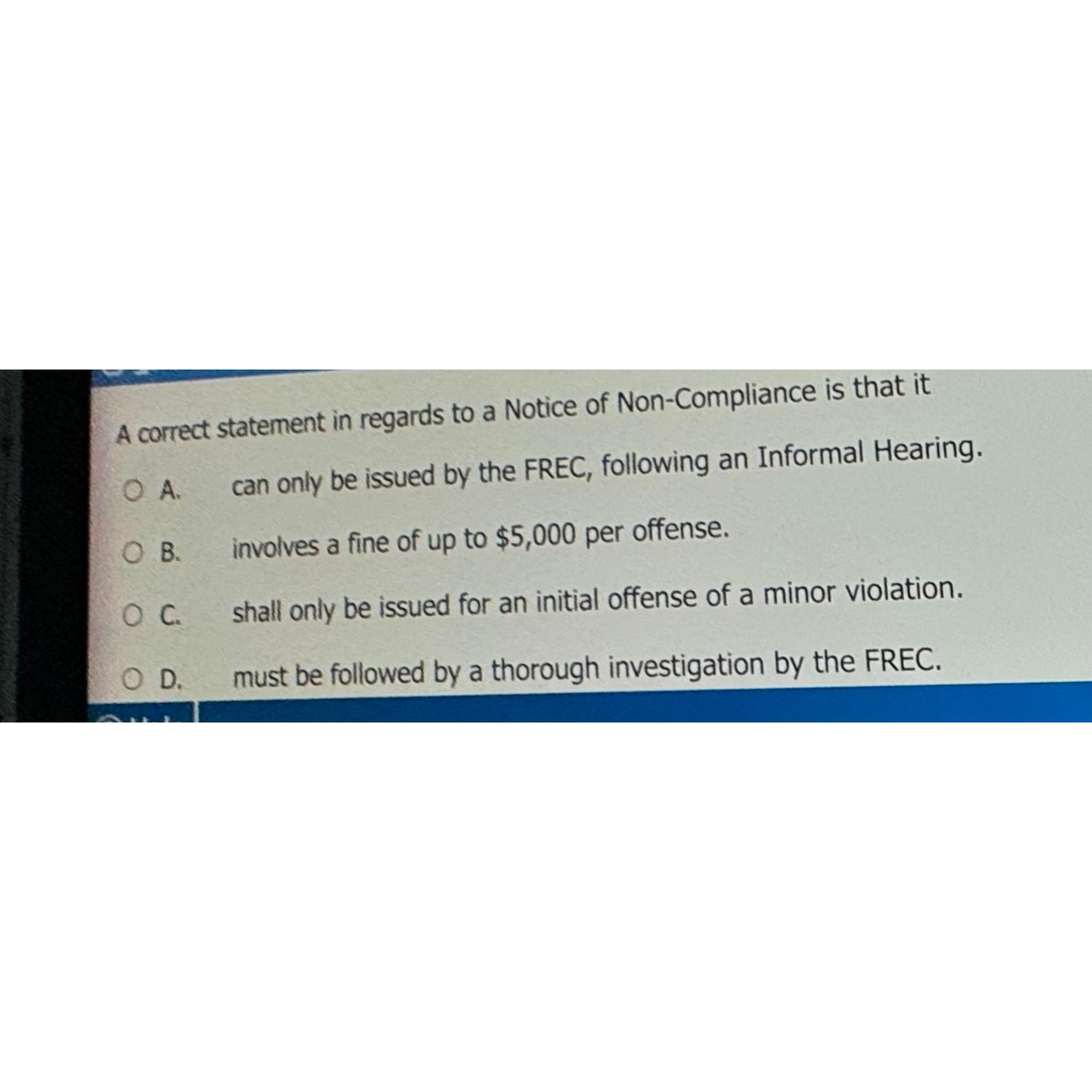 Solved A correct statement in regards to a Notice of | Chegg.com