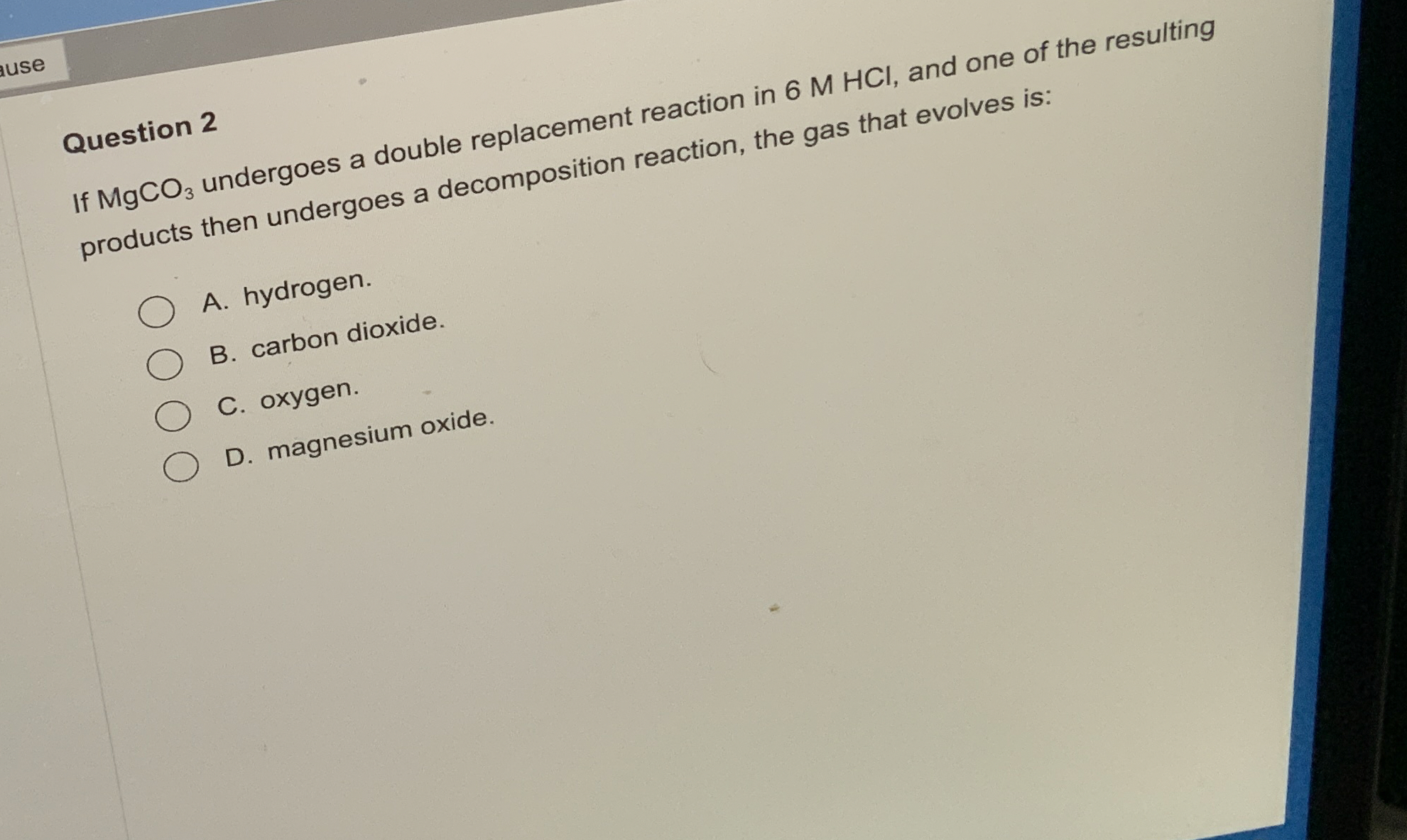 Question 2If MgCO3 ﻿undergoes a double replacement | Chegg.com