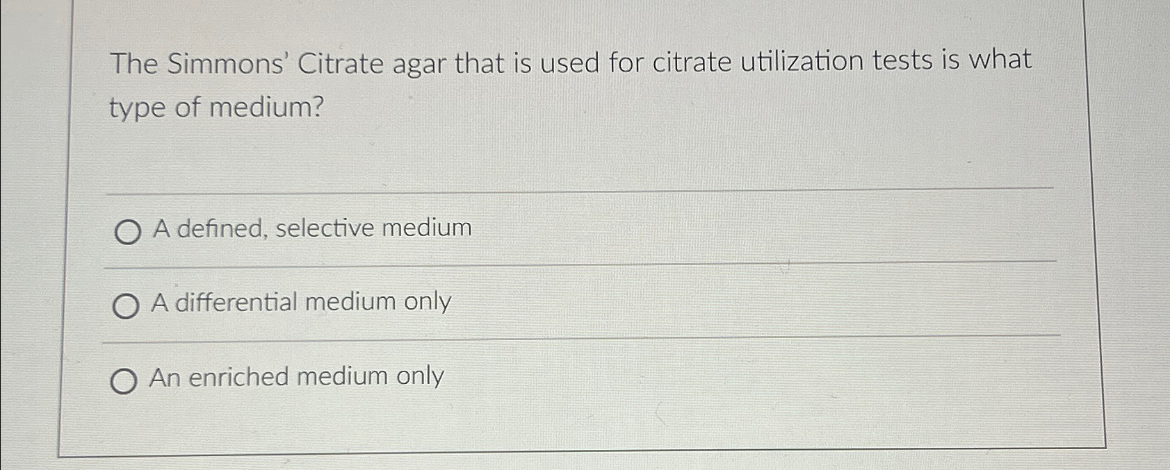 Solved The Simmons' Citrate agar that is used for citrate | Chegg.com