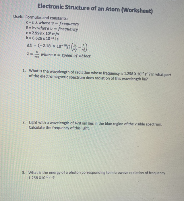 Solved Electronic Structure of an Atom (Worksheet) Useful | Chegg.com