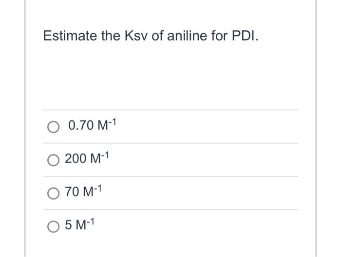 Solved Estimate the Ksv of aniline for PDI. 0.70M−1 200M−1 | Chegg.com