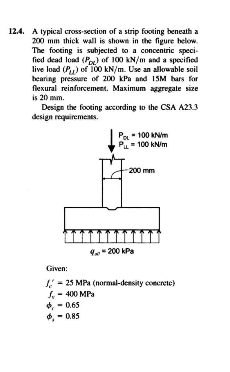 Solved 12.4. A typical cross-section of a strip footing | Chegg.com