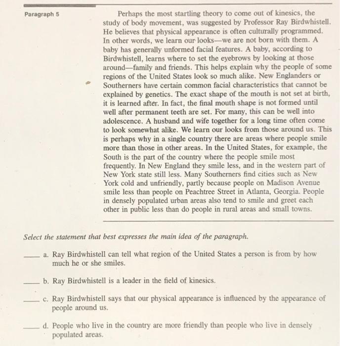 Solved Paragraph 5 Perhaps the most startling theory to come | Chegg.com