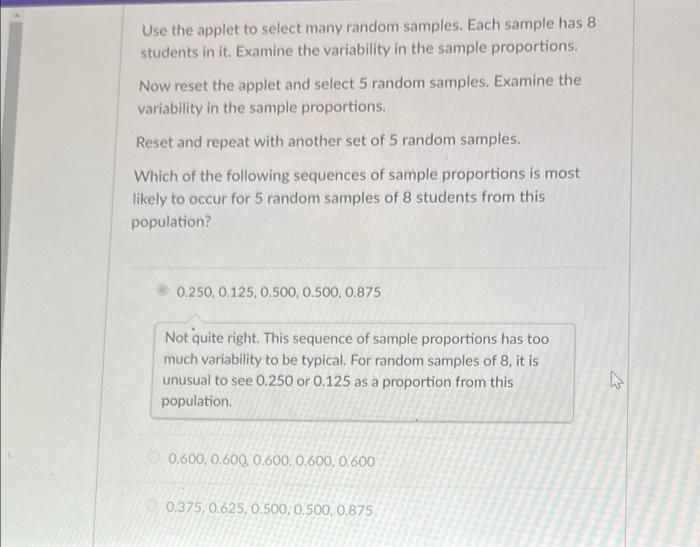 Solved Use the applet to select many random samples. Each | Chegg.com