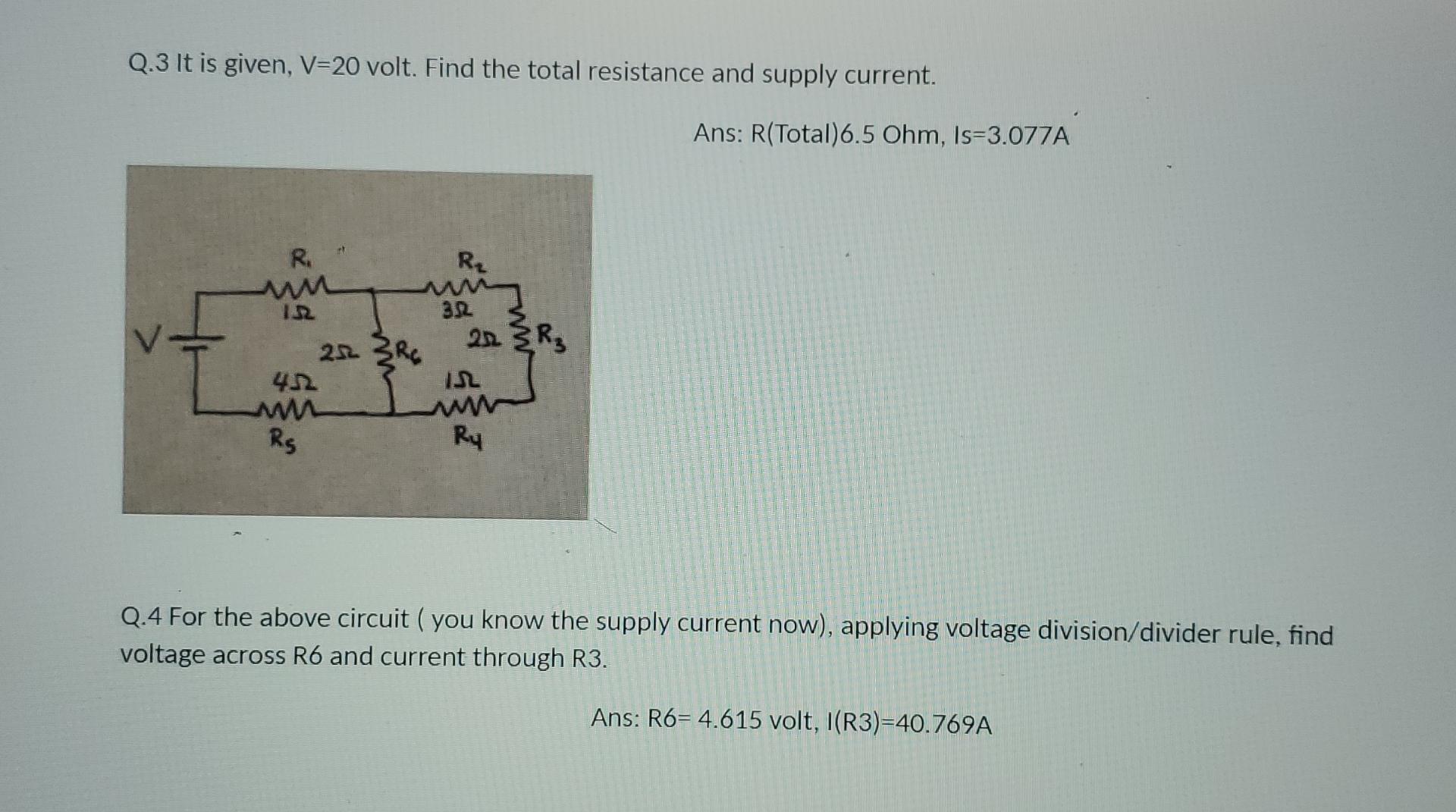 Solved Q. 3 ﻿It is given, V=20 ﻿volt. Find the total | Chegg.com
