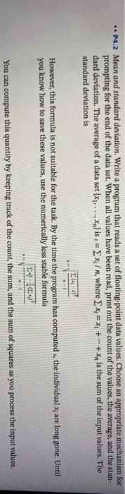 Solved 6-1 .. P4.2 Mean and standard deviation. Write a | Chegg.com