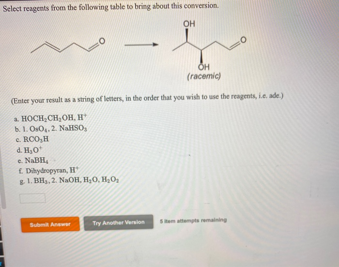 Solved Select reagents from the following table to bring | Chegg.com