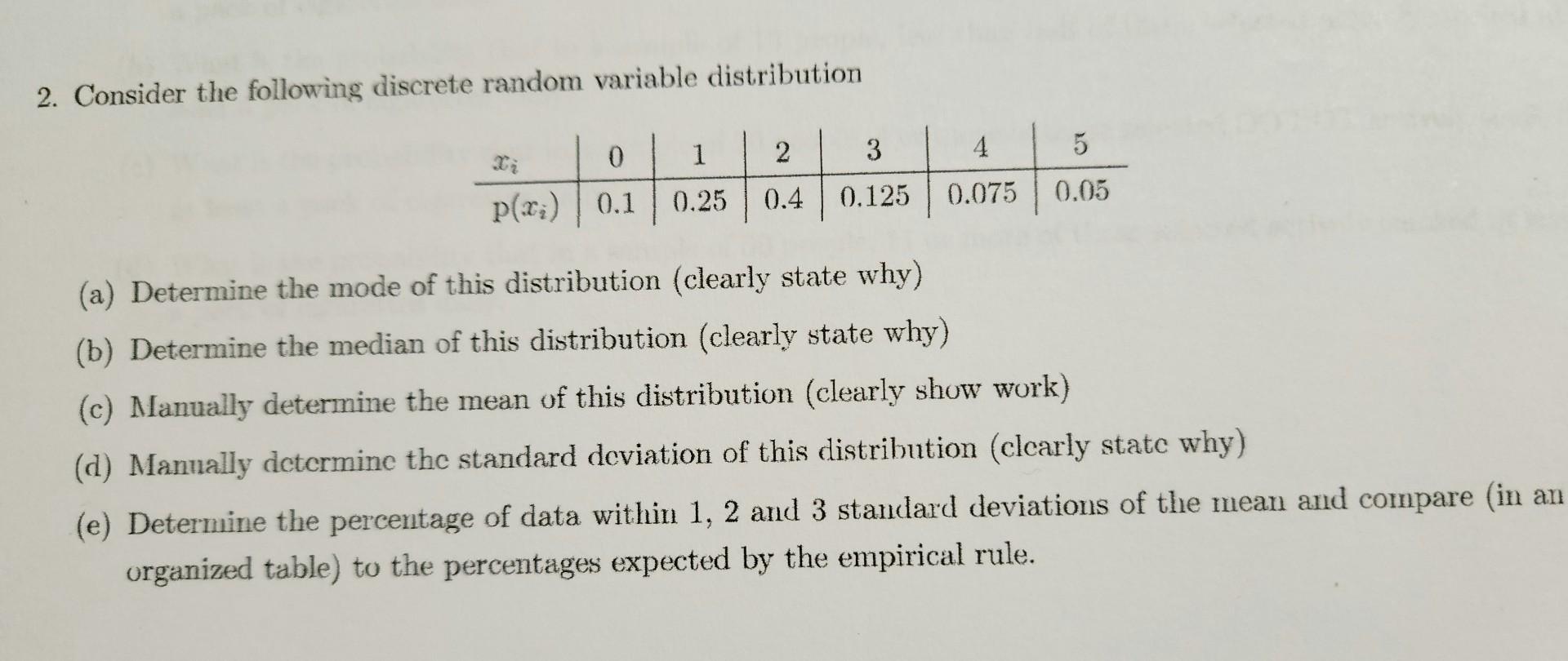 Solved 2. Consider the following discrete random variable | Chegg.com