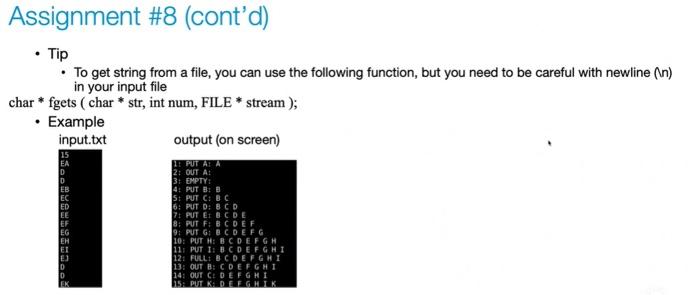 Solved Assignment #8 • Implement a queue of a character with | Chegg.com